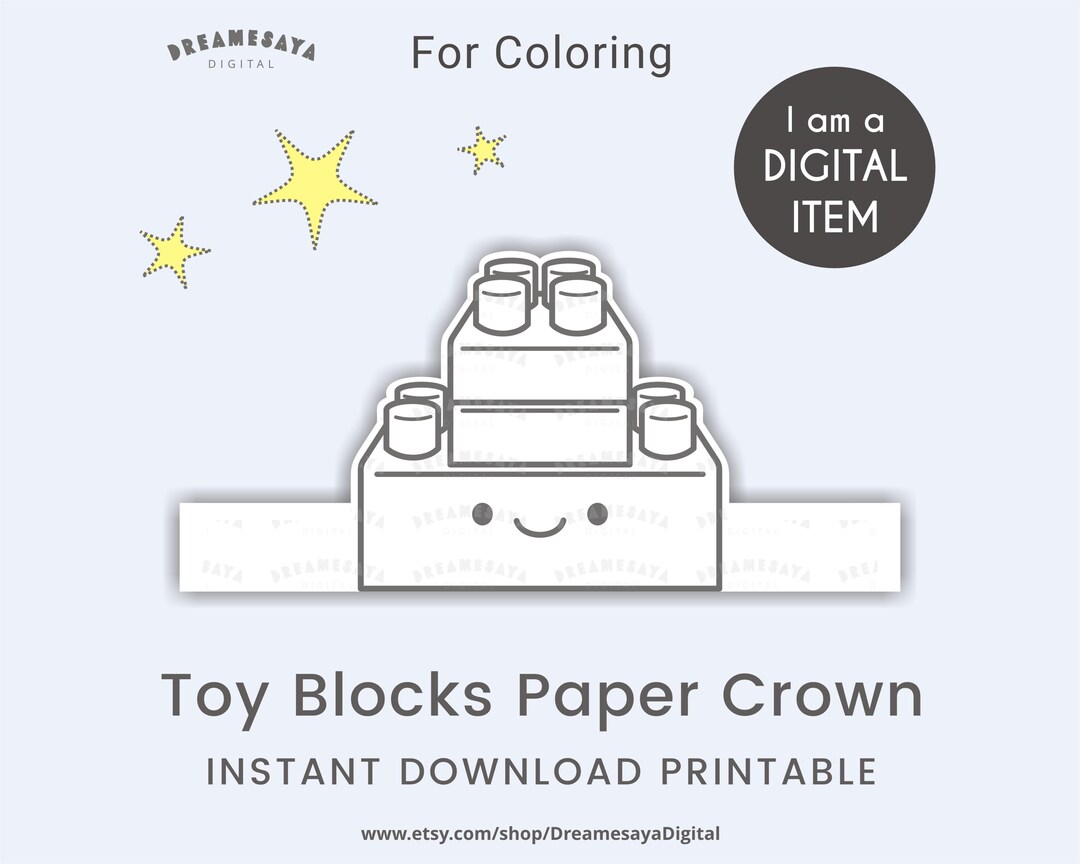 DIY Building Blocks Paper Crown Coloring Party Hat Digital Download PDF ...