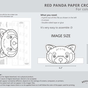 Red Panda Coloring Paper Crown Printable, Cute Animal Face to Color and ...