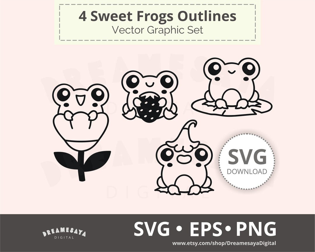 Kawaii Frogs SVG Outlines Adorable Cartoon Htv Cut Files and Laser ...