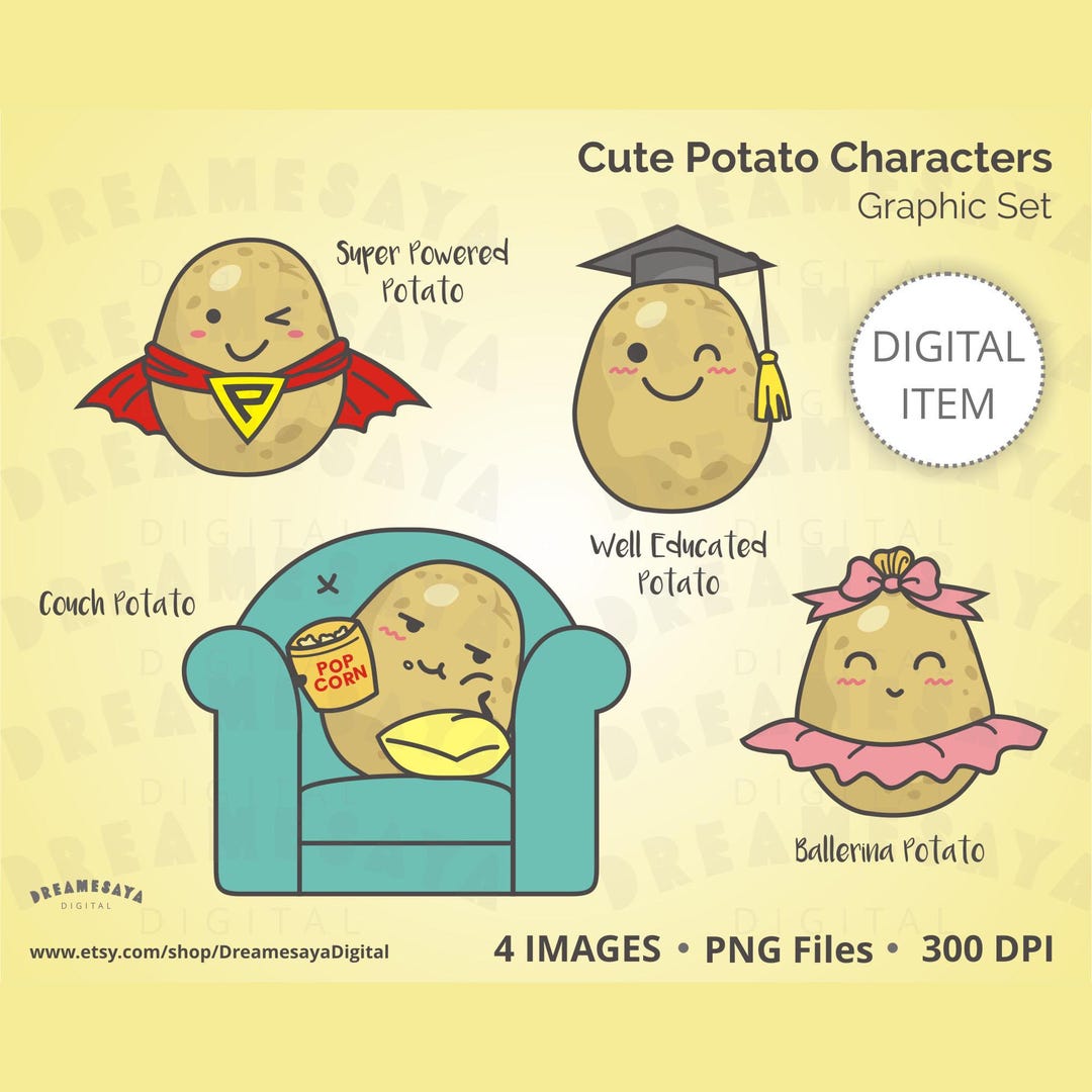 Cartoon Potato PNG Clip Art of Caped Hero, Ballerina, Graduate, and a ...