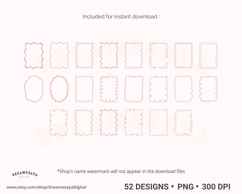 Pink Wavy Frames Clipart Bundle Whimsical Doodle Borders With Coquette ...