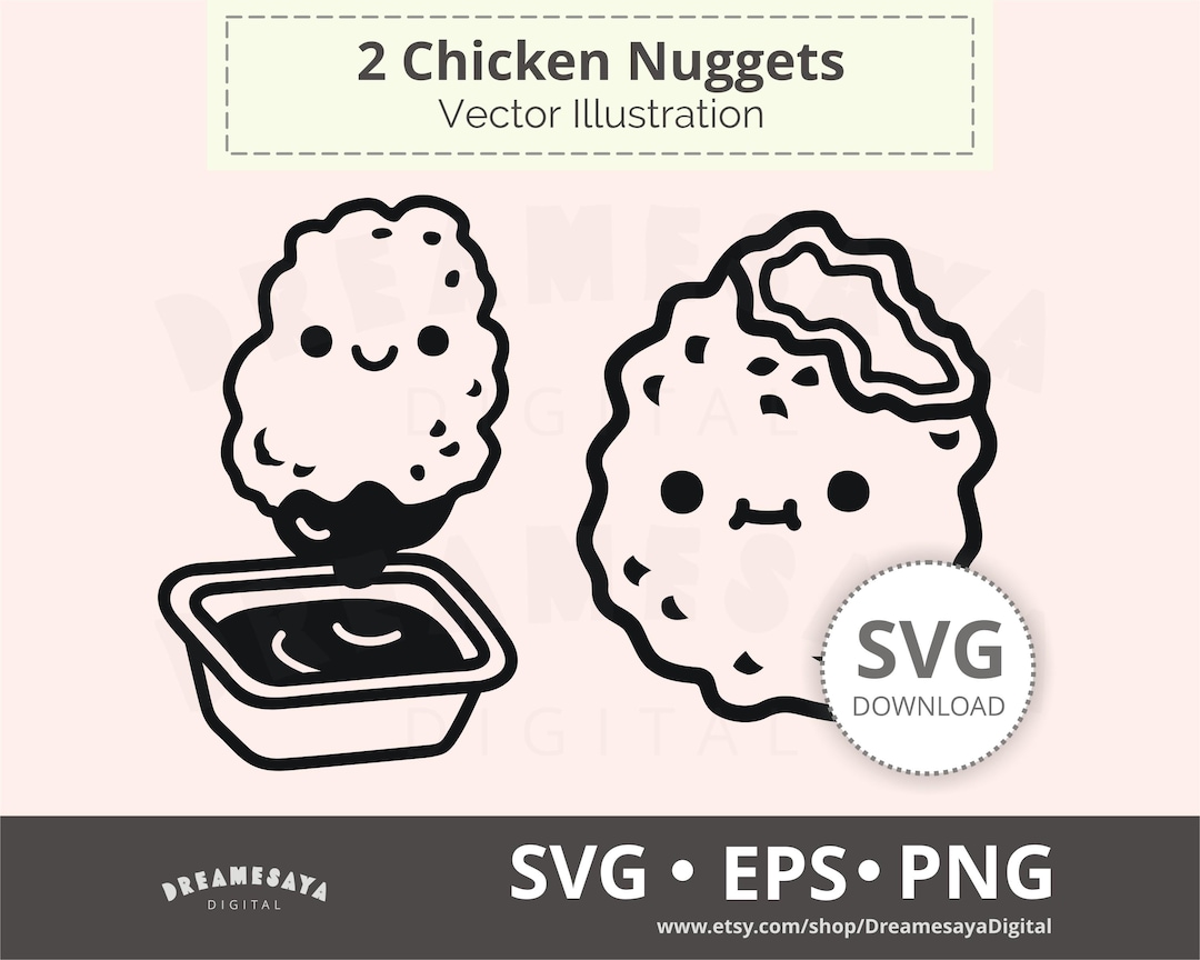 Niedliche Nuggets SVG Umriss Cartoon Nuggies mit Sauce ...