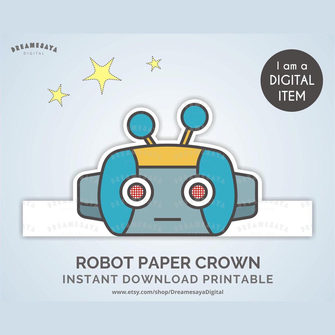 Robot Paper Crown PDF Cute Printable Robotic Head Party Hat JPG ...