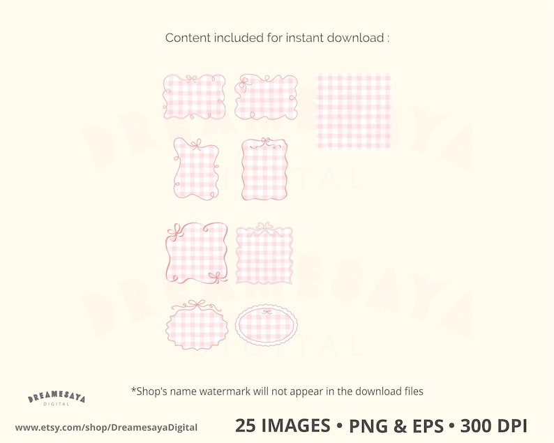 Gingham Frame Clipart PNG Set of Whimsical Pink Wavy Ribbon Border With ...
