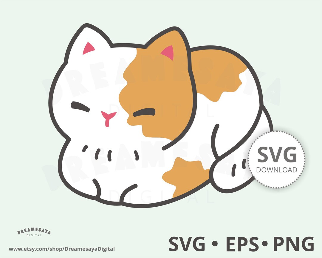 Cat Loaf SVG EPS PNG, Kawaii Cute Resting Bicolor White and Orange ...