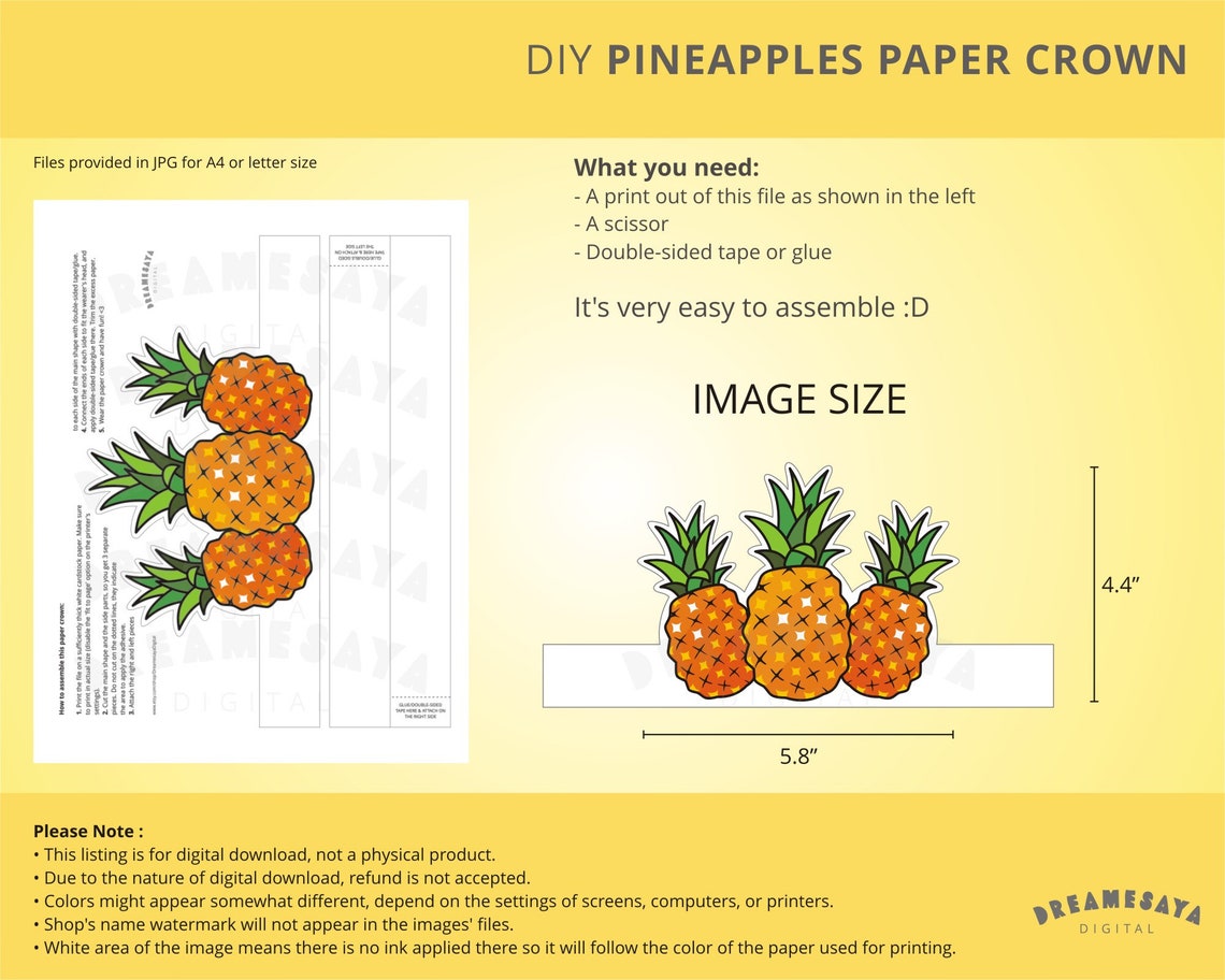 Pineapples Paper Hat Download Printable Pineapple Party Crown - Etsy