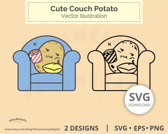 Couch Potato Svg Cute Humorous Vector Clip Art and Cut Files - Etsy