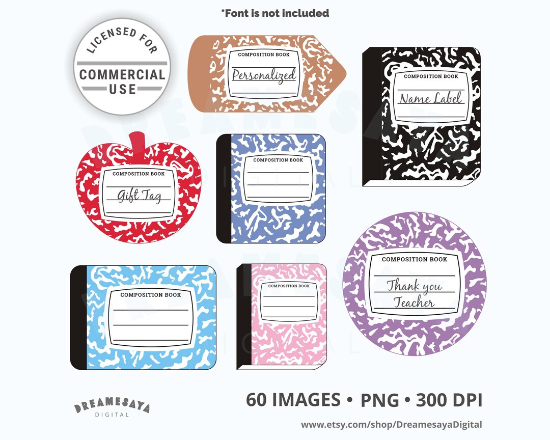 Composition Book PNG Label Frame for Personalized Name Back to School ...