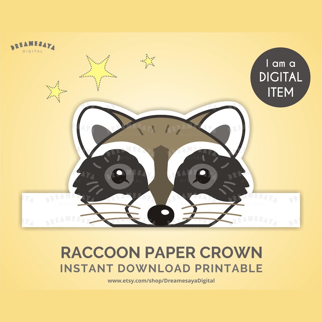 Raccoon Paper Crown JPG Printable Woodland Forest Animal Party Favor ...