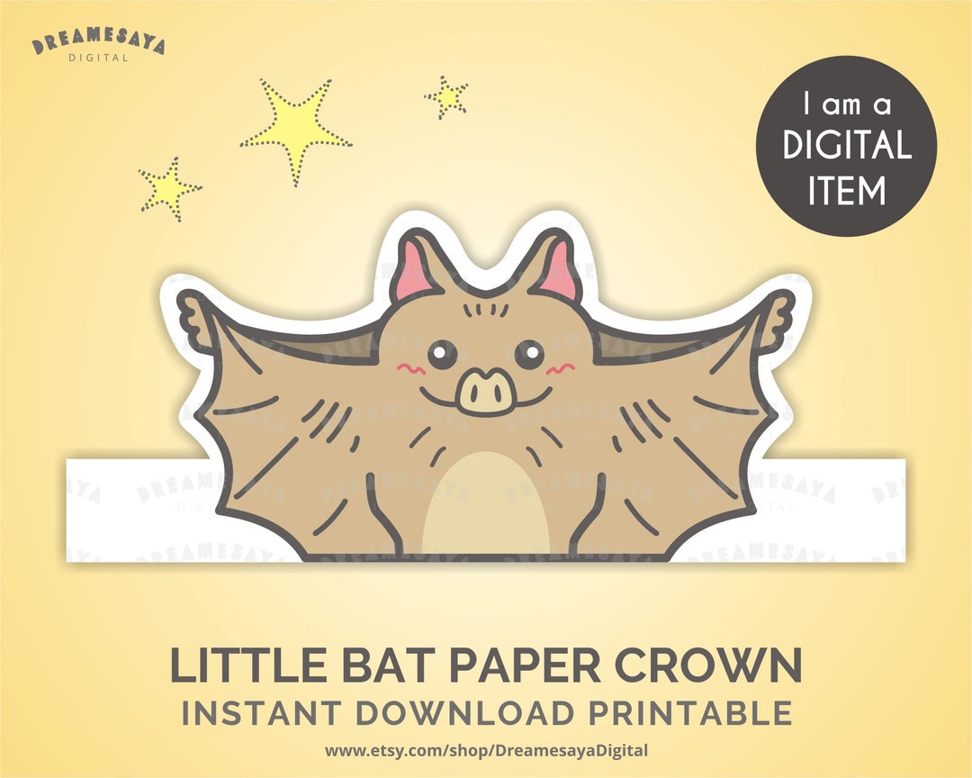 Bat Paper Crown Printable, Halloween Animal Party Hat JPG Download - Etsy