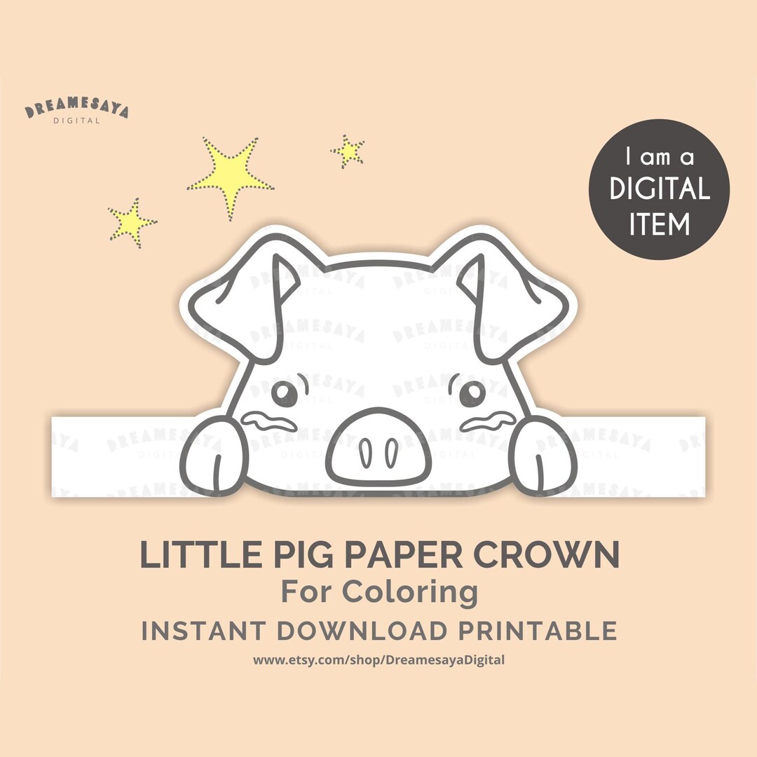 Pig Coloring Page JPG Printable Farm Animal Craft Activity Cute Piglet ...