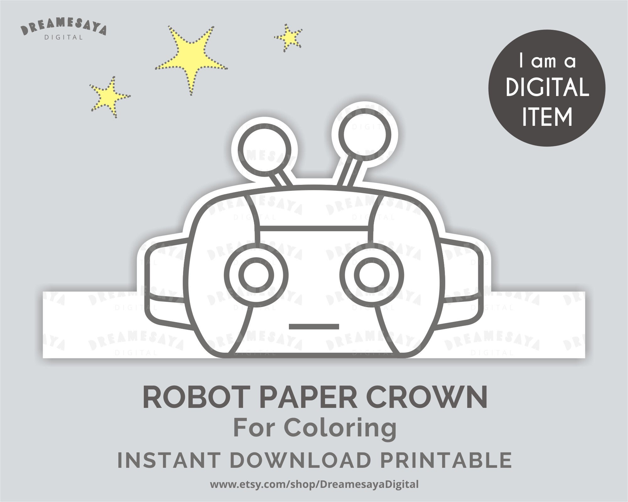 Robot Coloring Paper Hat Printable Downloadable Robotic Head - Etsy
