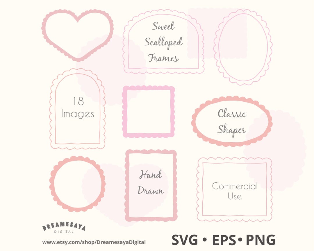 Scallop Frames SVG Bundle Hand Drawn Girly Label Shapes Borders Clipart ...