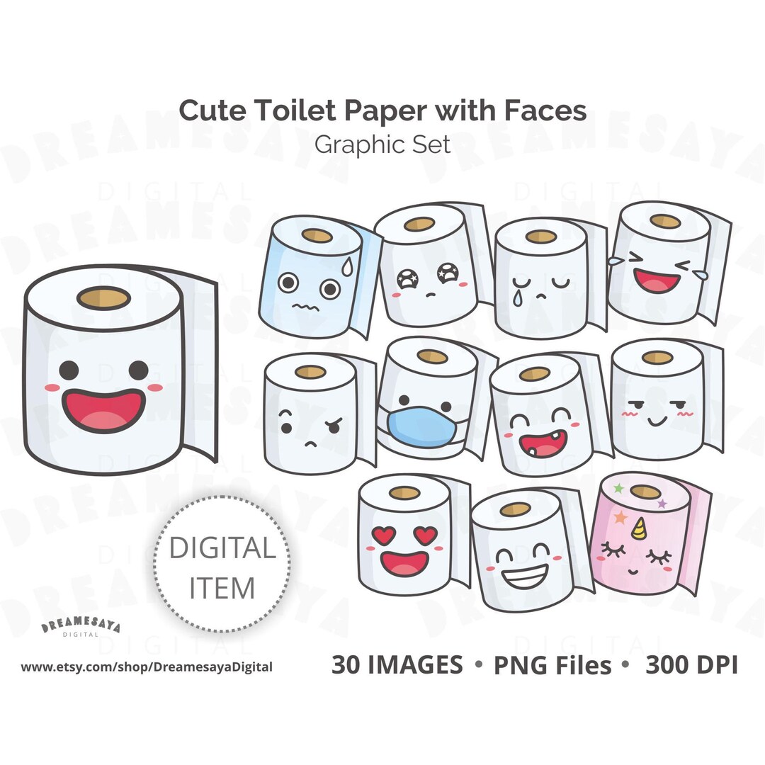 Toilet Paper PNG Clip Art Pack of Whimsy Tissue Rolls With Cute Faces ...