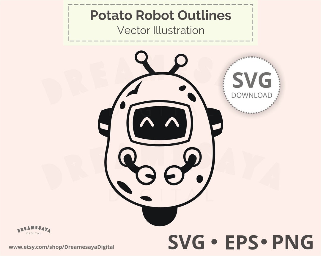 Cute Robot SVG Outlines Cartoon Potato AI Bot Digital Stamp - Etsy