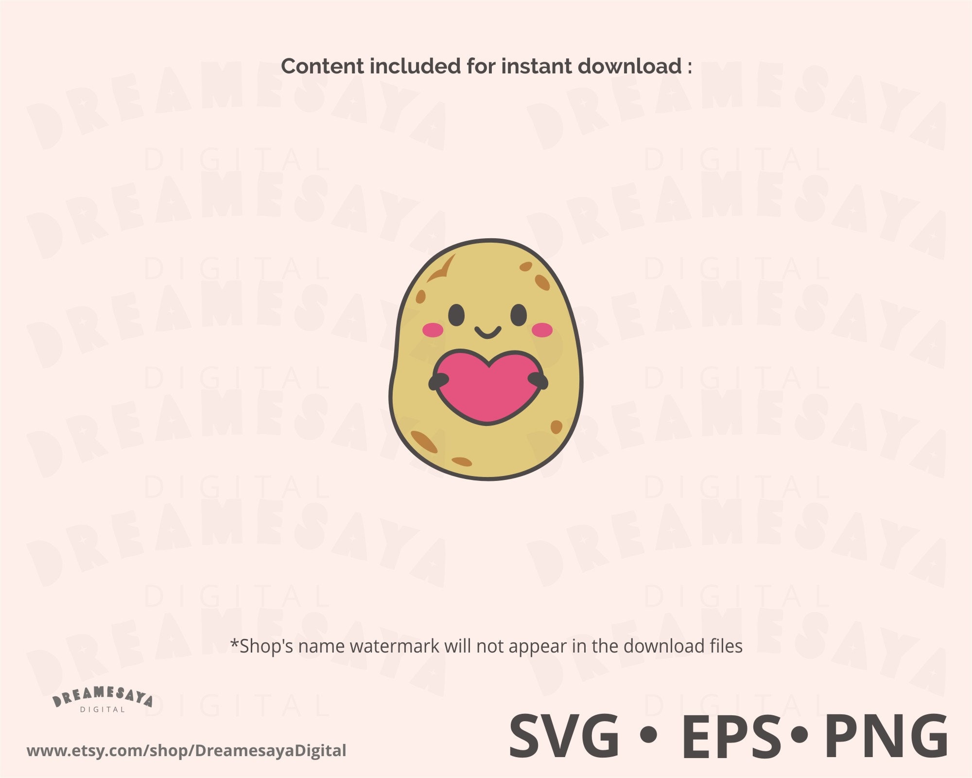 Valentine Potato SVG Cute Cartoon Spud With Love Cutting File and Clip ...
