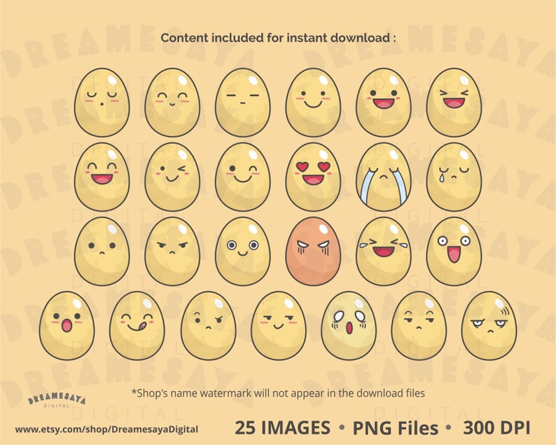 Cute Egg clip art Kawaii shelled egg with faces clipart Png | Etsy