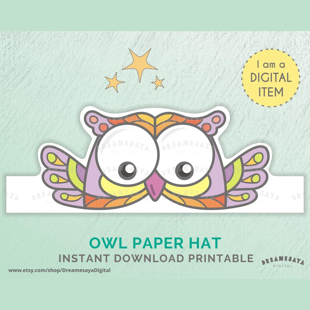 Owl Paper Crown JPG Printable Party Hat Whimsical Forest Animal ...