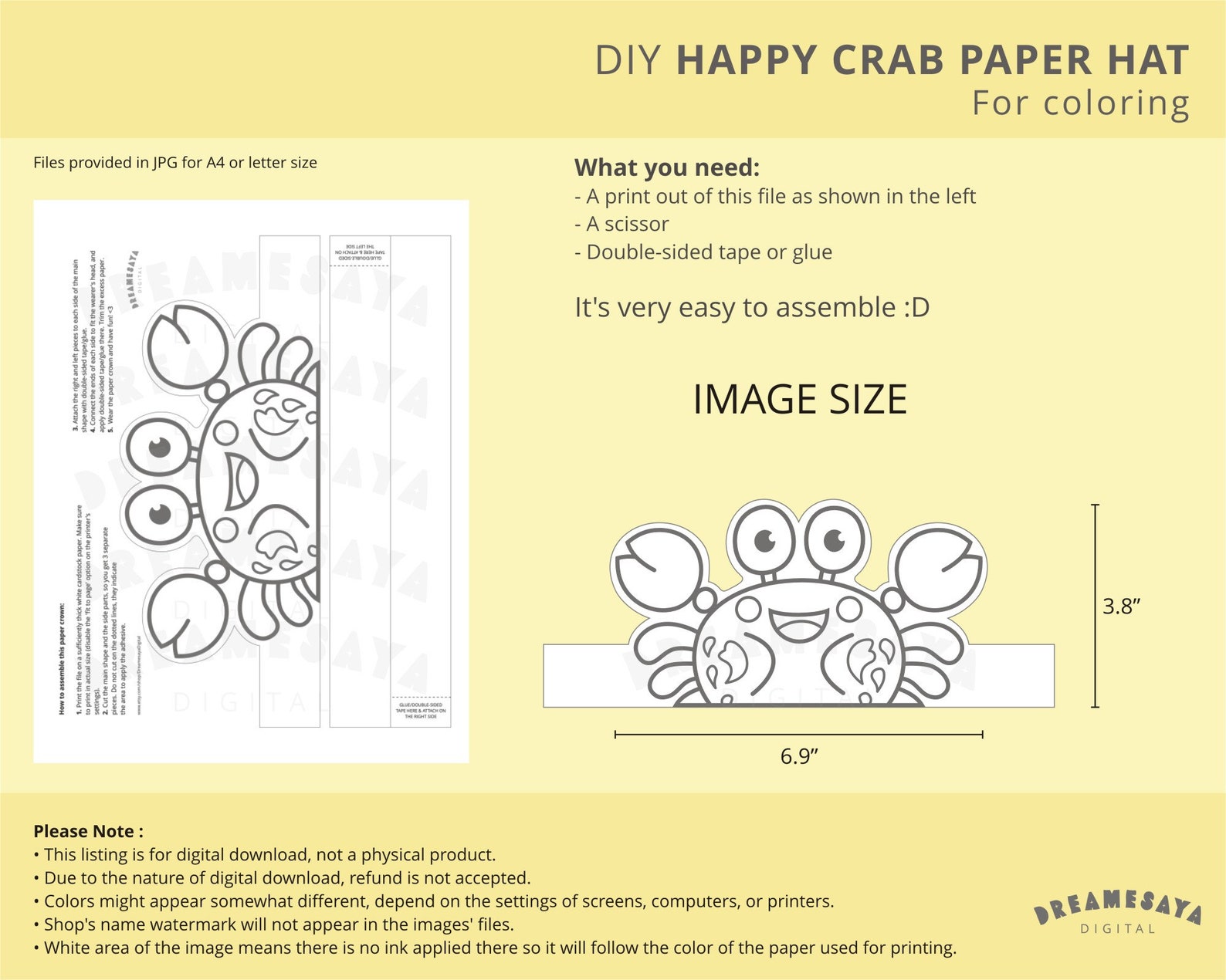 Crab Paper Hat for Coloring Download Printable Crab Ocean - Etsy