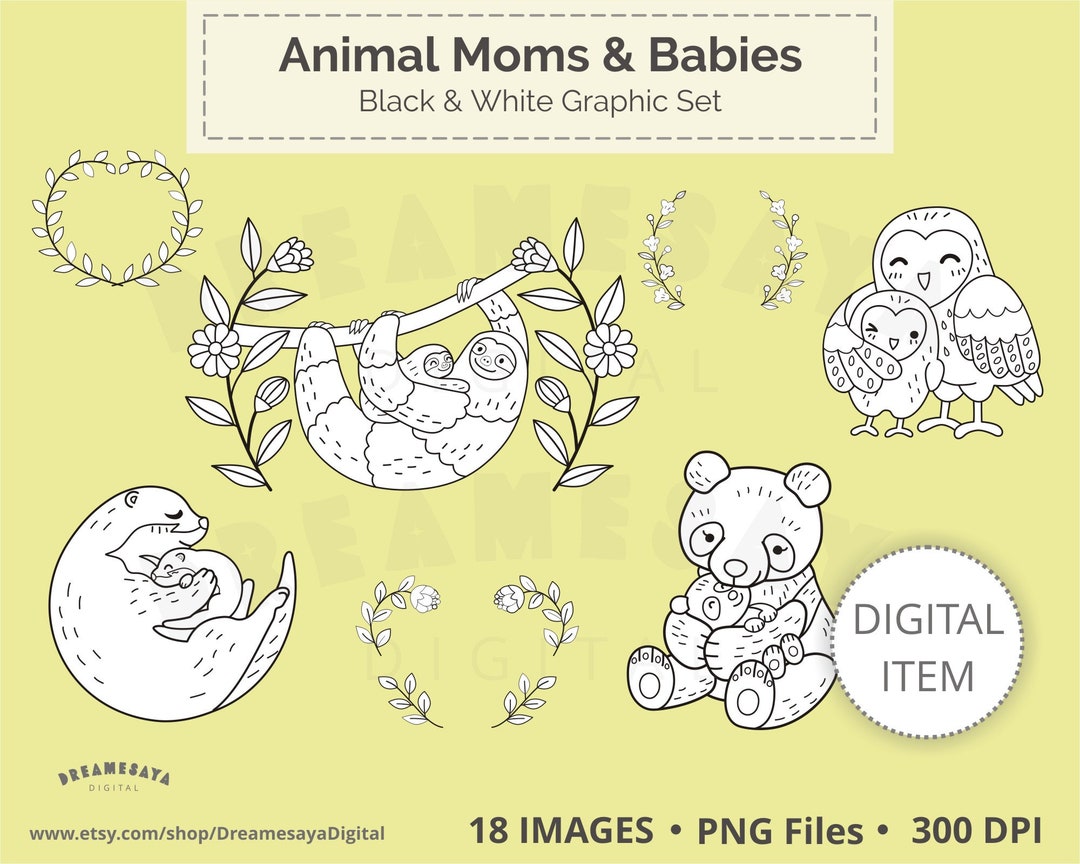 Animal Moms PNG Digital Stamp Clipart Set Mothers Day Images for ...