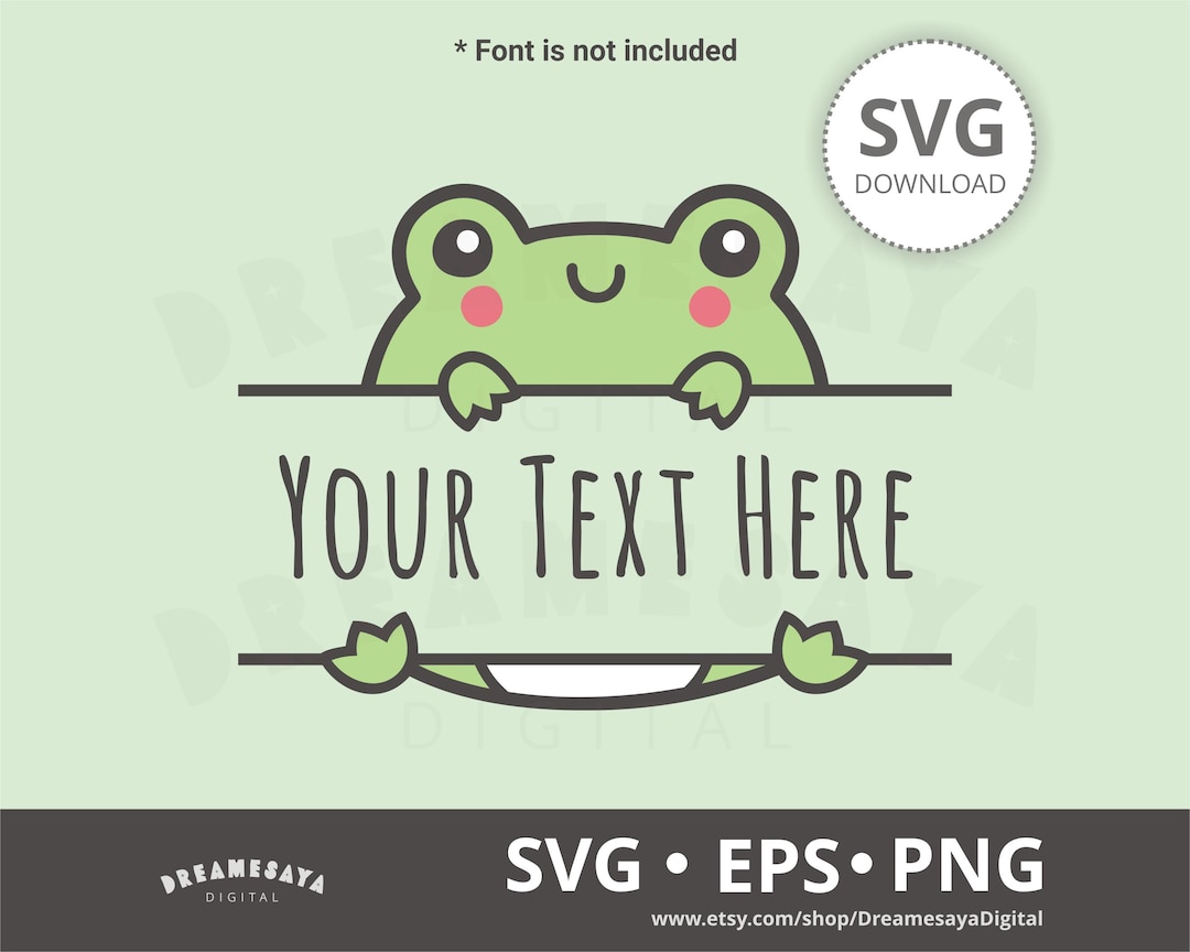 Frog Monogram SVG Kawaii Froggy Split Frame for Name or Text Cute Clip ...