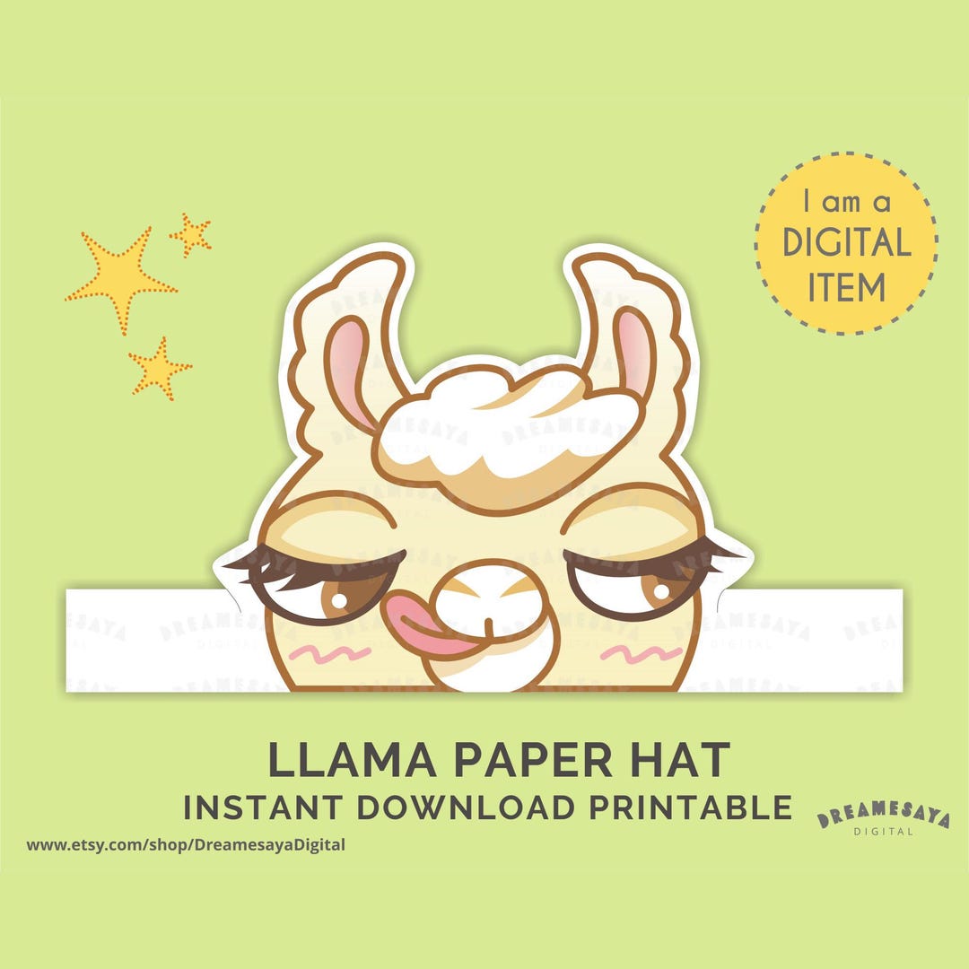 Llama Paper Crown JPG PDF Printable Funny Animal Silly Party Hat ...