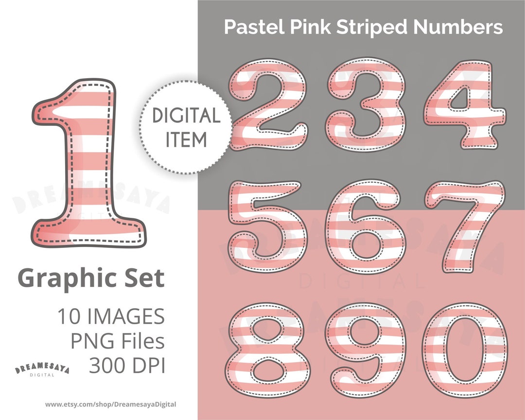 Fancy Numbers Clip Art, Cute Pink Striped Number Graphics for Beautiful ...