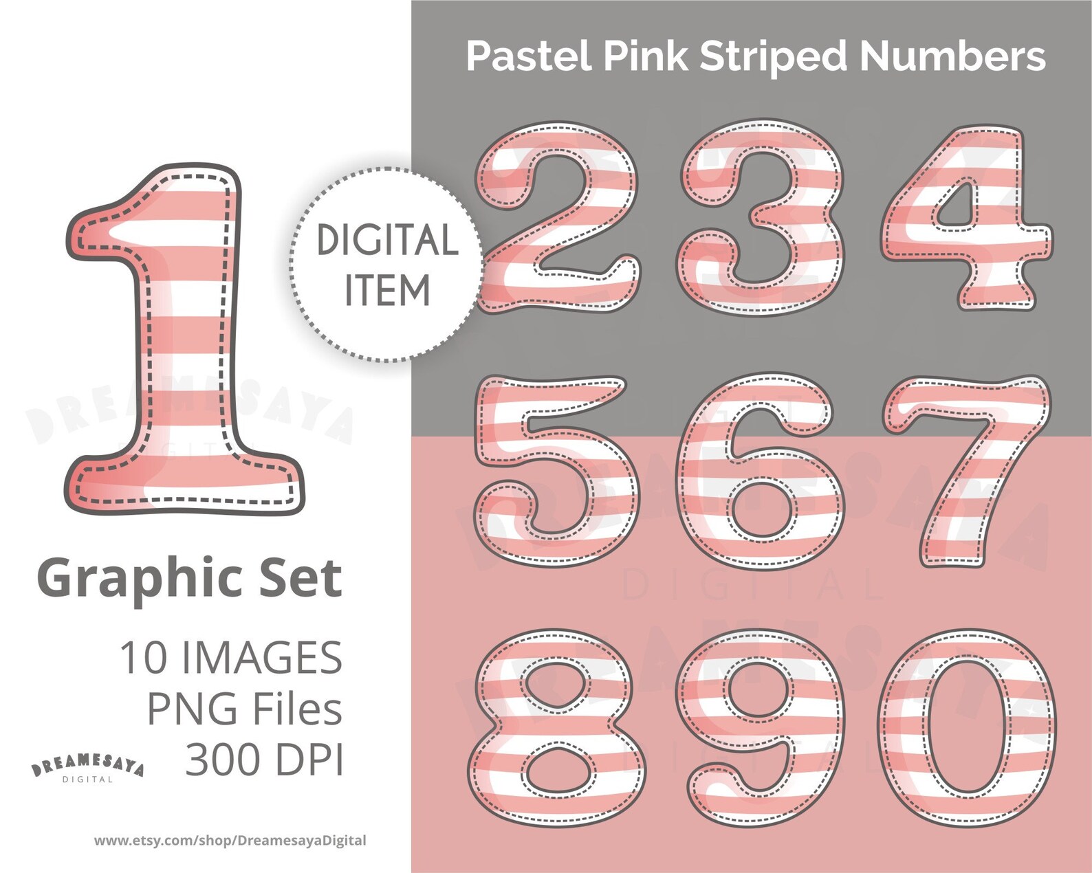 Fancy Numbers Clip Art Cute Pink Striped Number Graphics for | Etsy