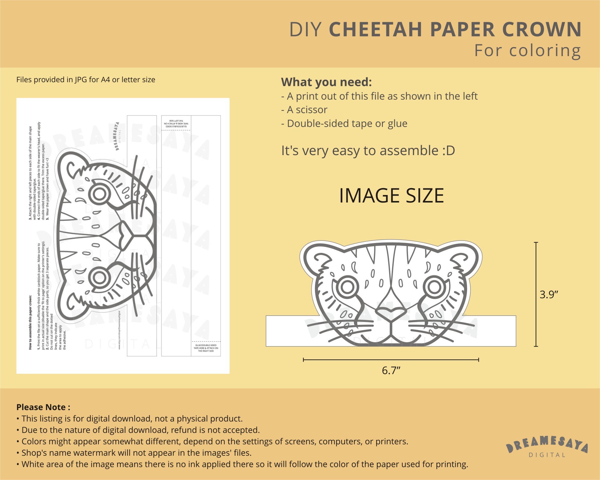 Coloring Craft Supplies & Tools Cheetah paper crown BW Printable ...