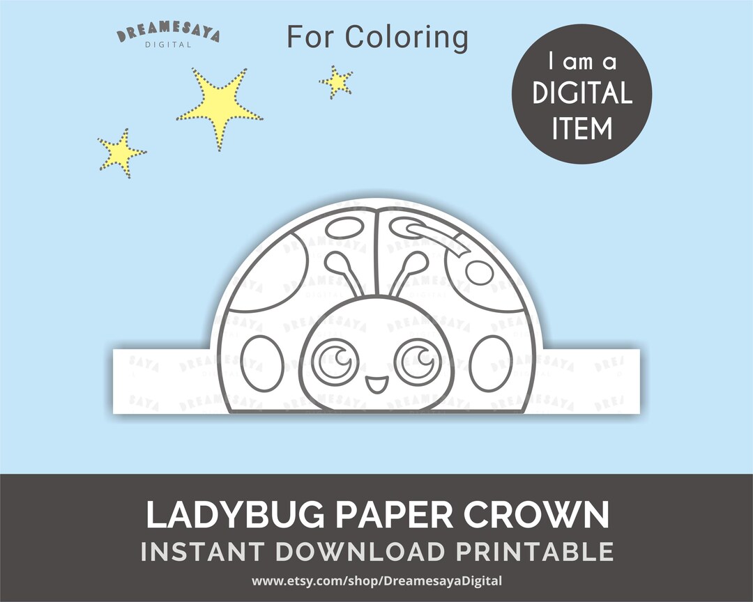 Ladybug Coloring PDF Printable Paper Crown DIY Ladybird Headpiece Kids ...