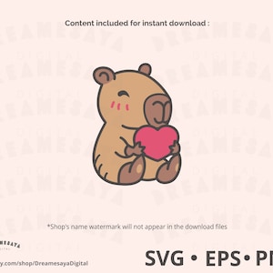 Capybara Heart SVG EPS PNG, Cute Sitting Rodent Holding a Heart Symbol ...