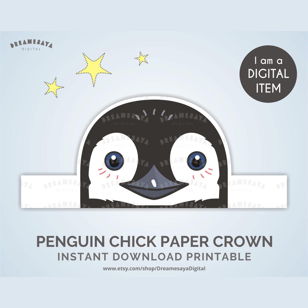 Penguin Paper Crown PDF Printable Emperor Snow Chick DIY Party Hat File ...