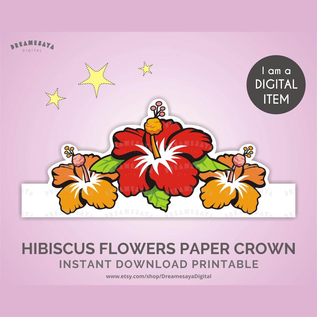 Hibiscus Paper Crown JPG Printable Flowers Party Hat Hawaii Luau ...