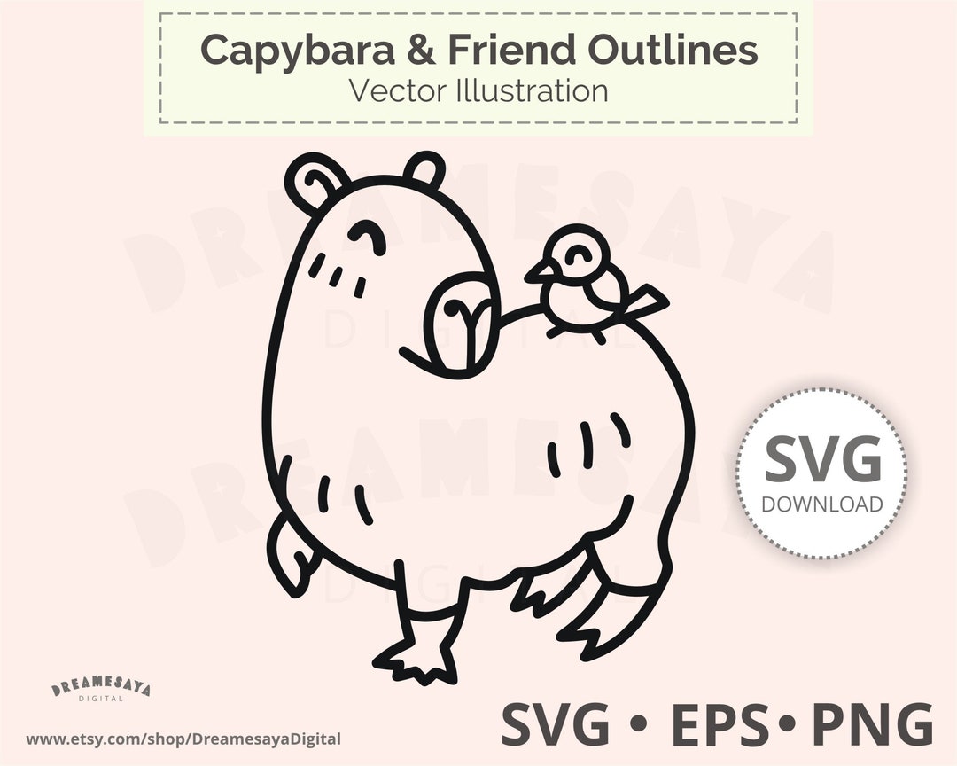 Kawaii Capybara SVG, Black Outlines Illustration of a Cute Big Rodent ...