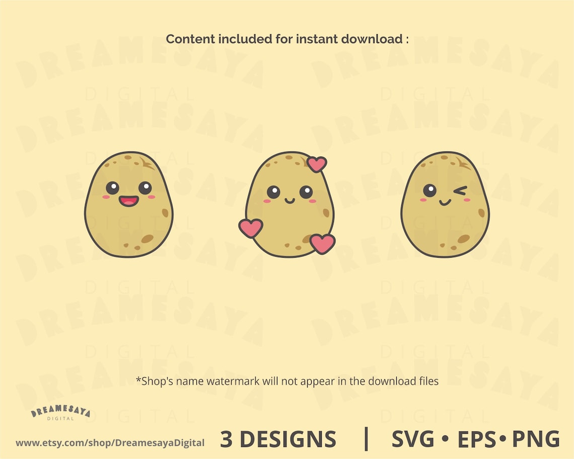 Potato Svg Cut Files Cute Potatoes Vector Clip Art Download | Etsy