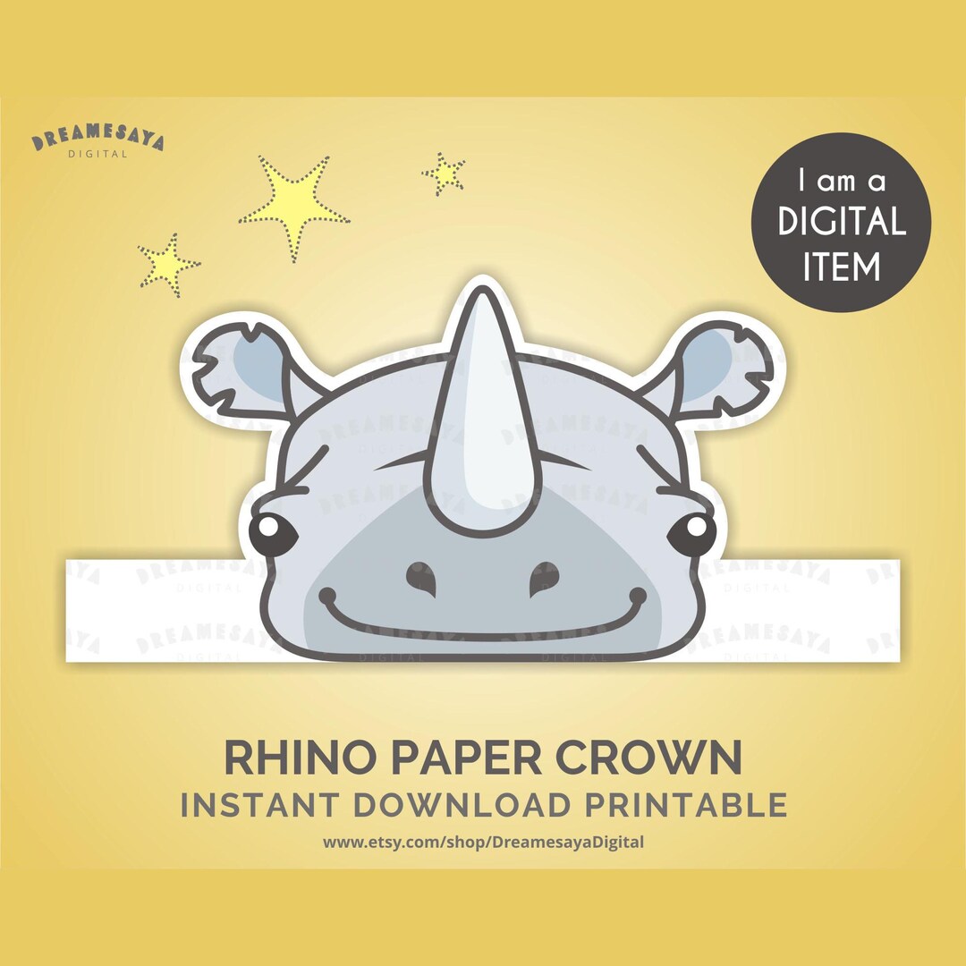 Rhino Paper Crown JPG Printable Fun Safari Rhinoceros Party Headpiece ...