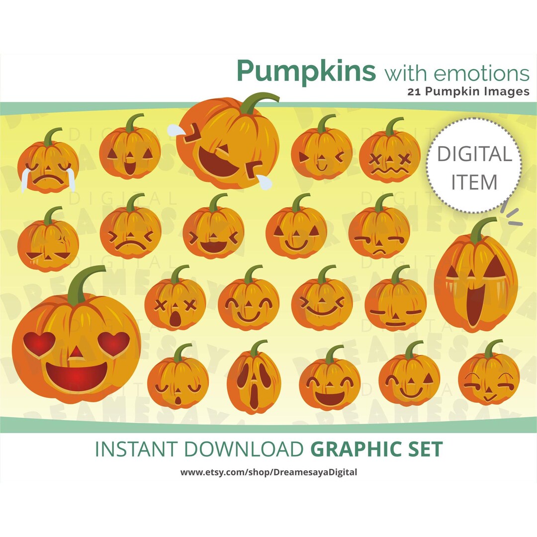 Cute Pumpkins PNG Clip Art Set of Cartoon Fall Autumn Fruit With ...