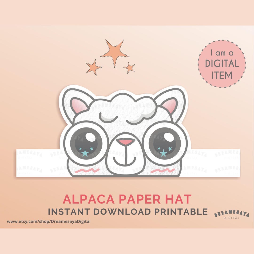 Alpaca Paper Crown JPG Printable Cute Animal Party Hat Easy Craft PDF ...