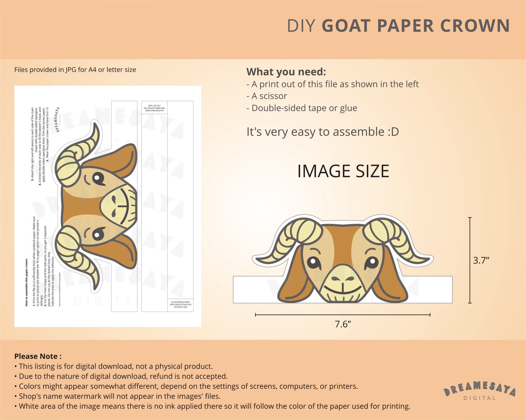Goat Paper Crown JPG Printable Farm Animal Headpiece DIY Party Hat ...