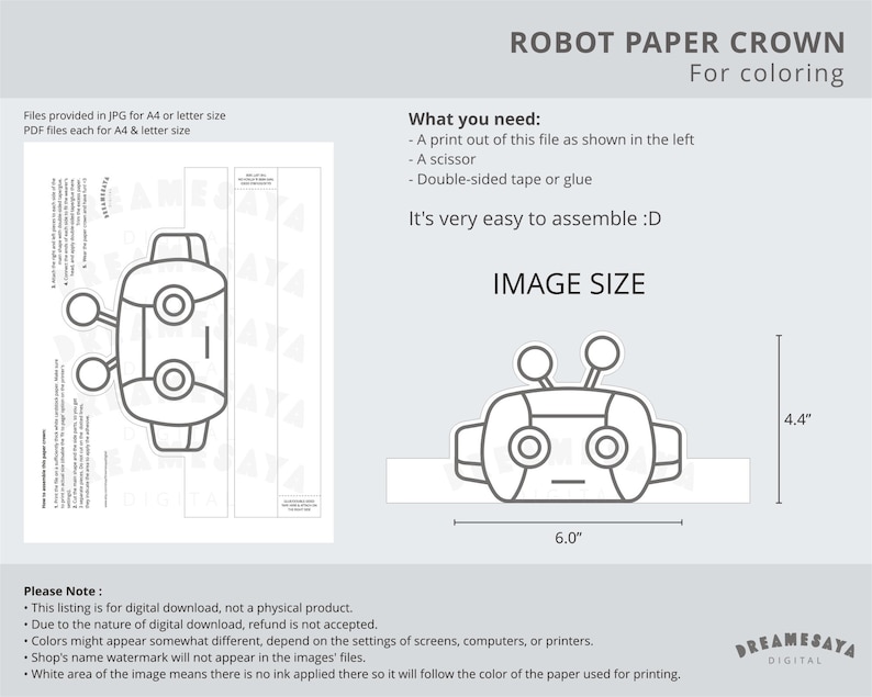 Robot Coloring Paper Hat Printable, Downloadable Robotic Head Black and ...