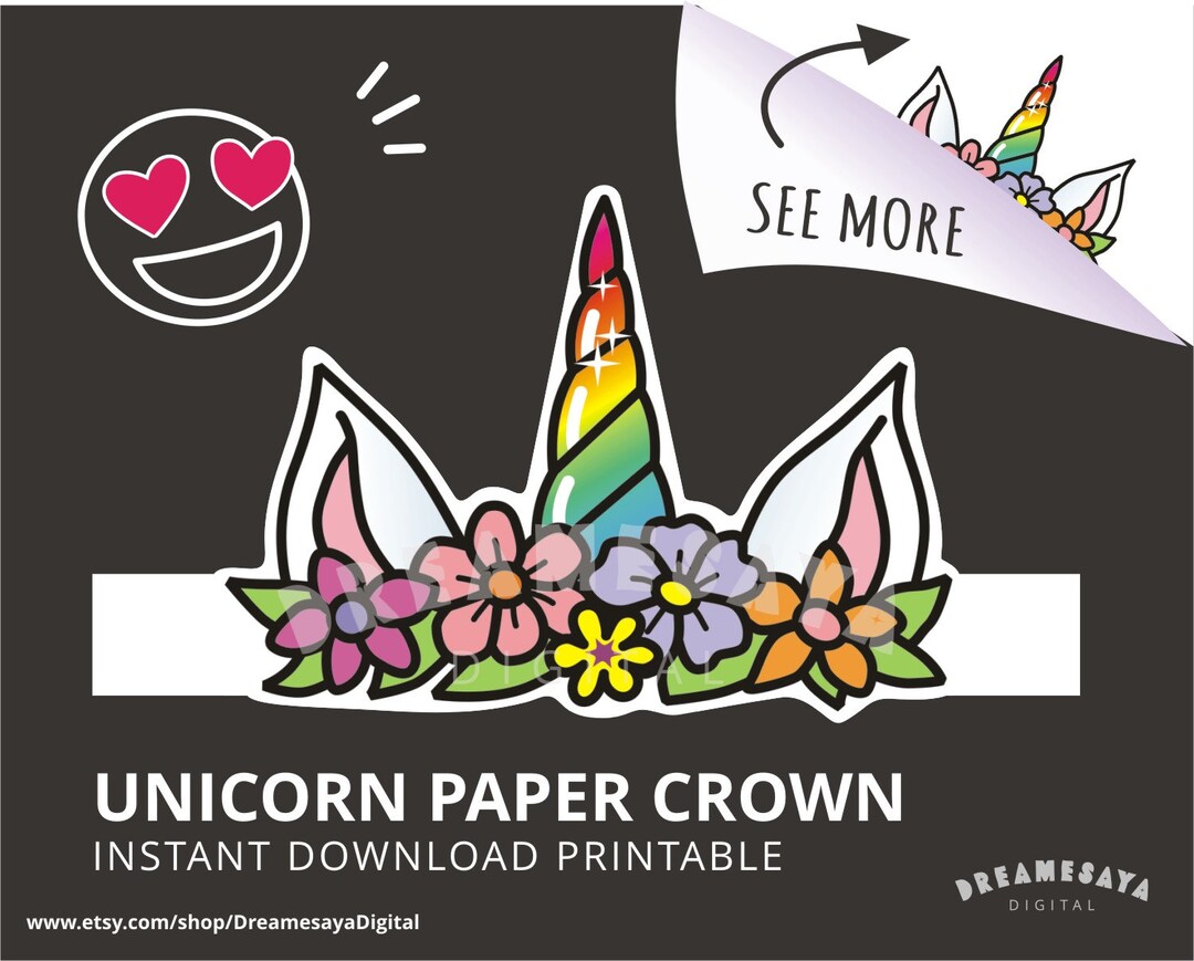Unicorn Printable Paper Crown, Unicorn Headpiece, Downloadable Paper ...