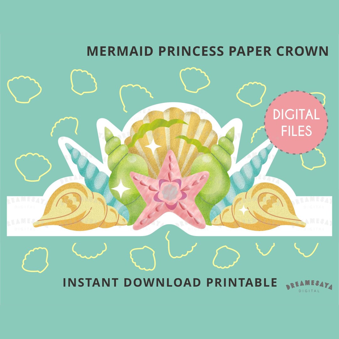Mermaid Paper Crown PDF Printable Princess Birthday Party Favor for ...