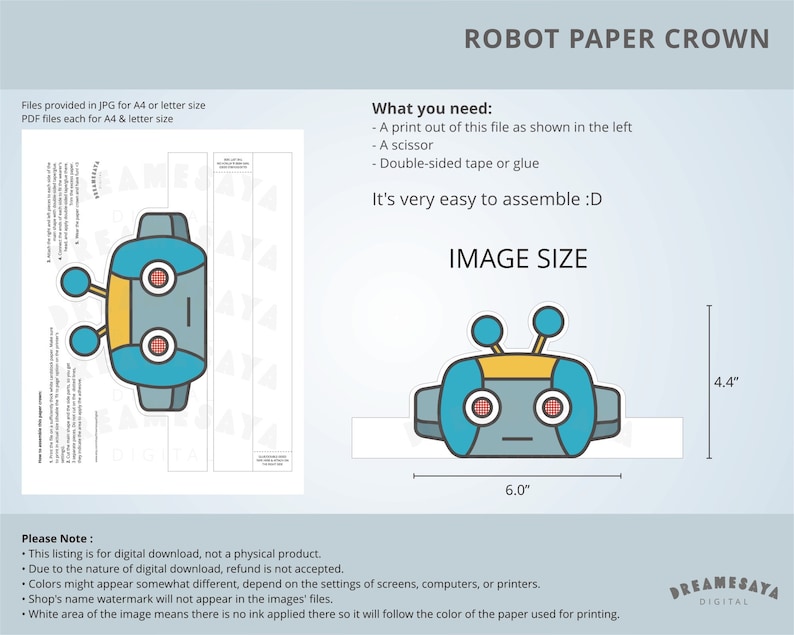 Robot paper crown Printable robotic head party hat JPG | Etsy