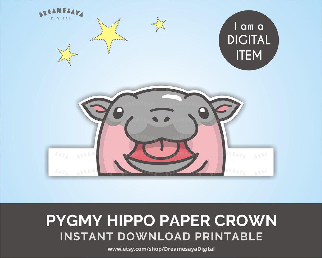 Pygmy Hippo PDF Paper Crown Printable Cute Baby Hippopotamus Head JPG ...