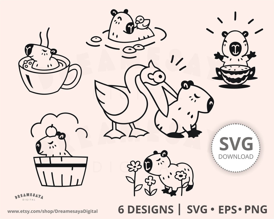 Capybara Outlines SVG Set of 6 Adorable Vector Clipart Designs and ...