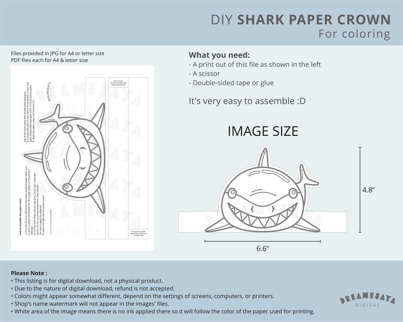 Download Shark Headpiece DIY Printable Shark Paper Hat for - Etsy New ...