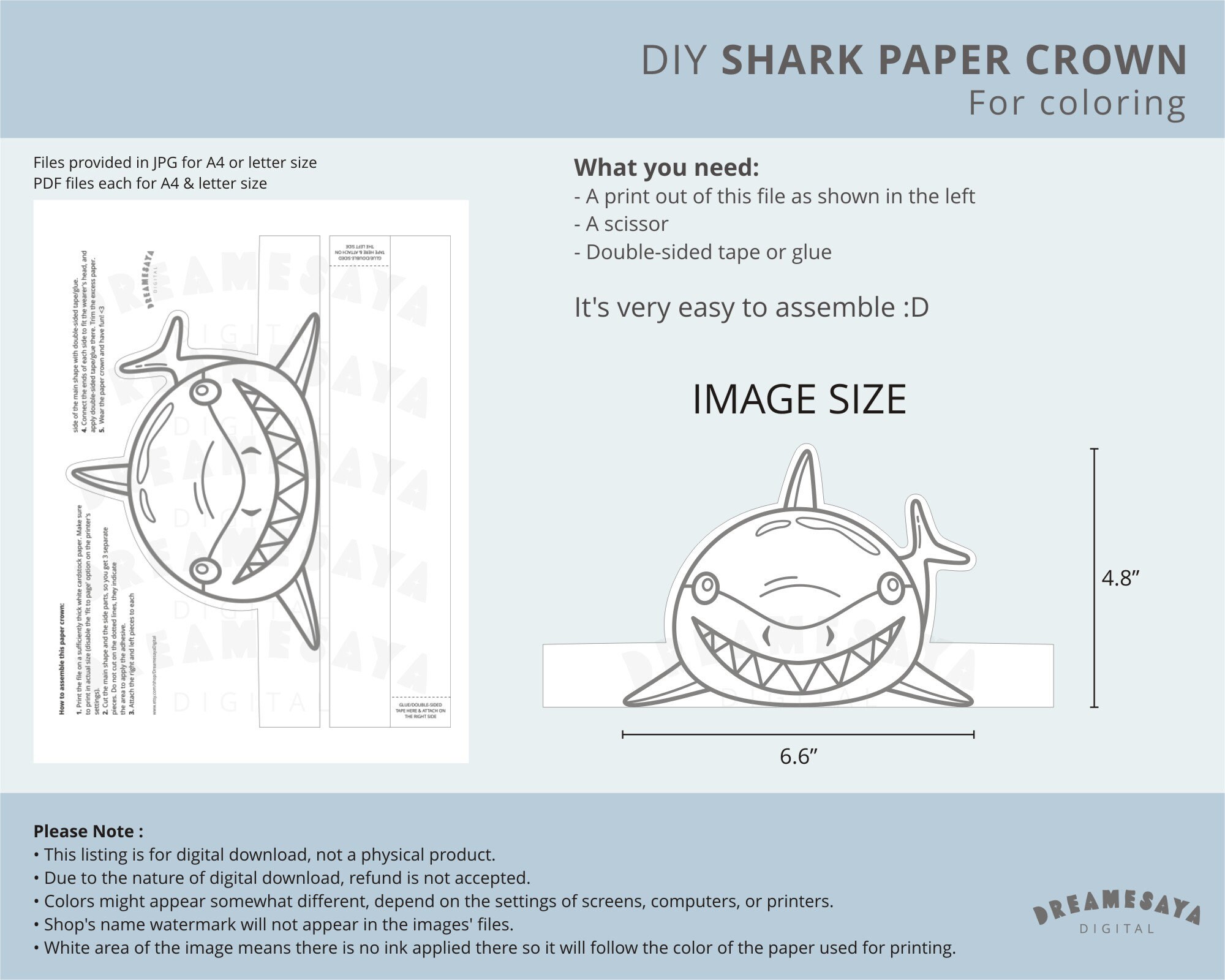Download Shark Headpiece DIY Printable Shark Paper Hat for | Etsy