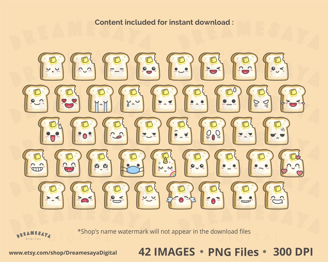 Clipart bread butter smileys Cute bread and butter with faces | Etsy