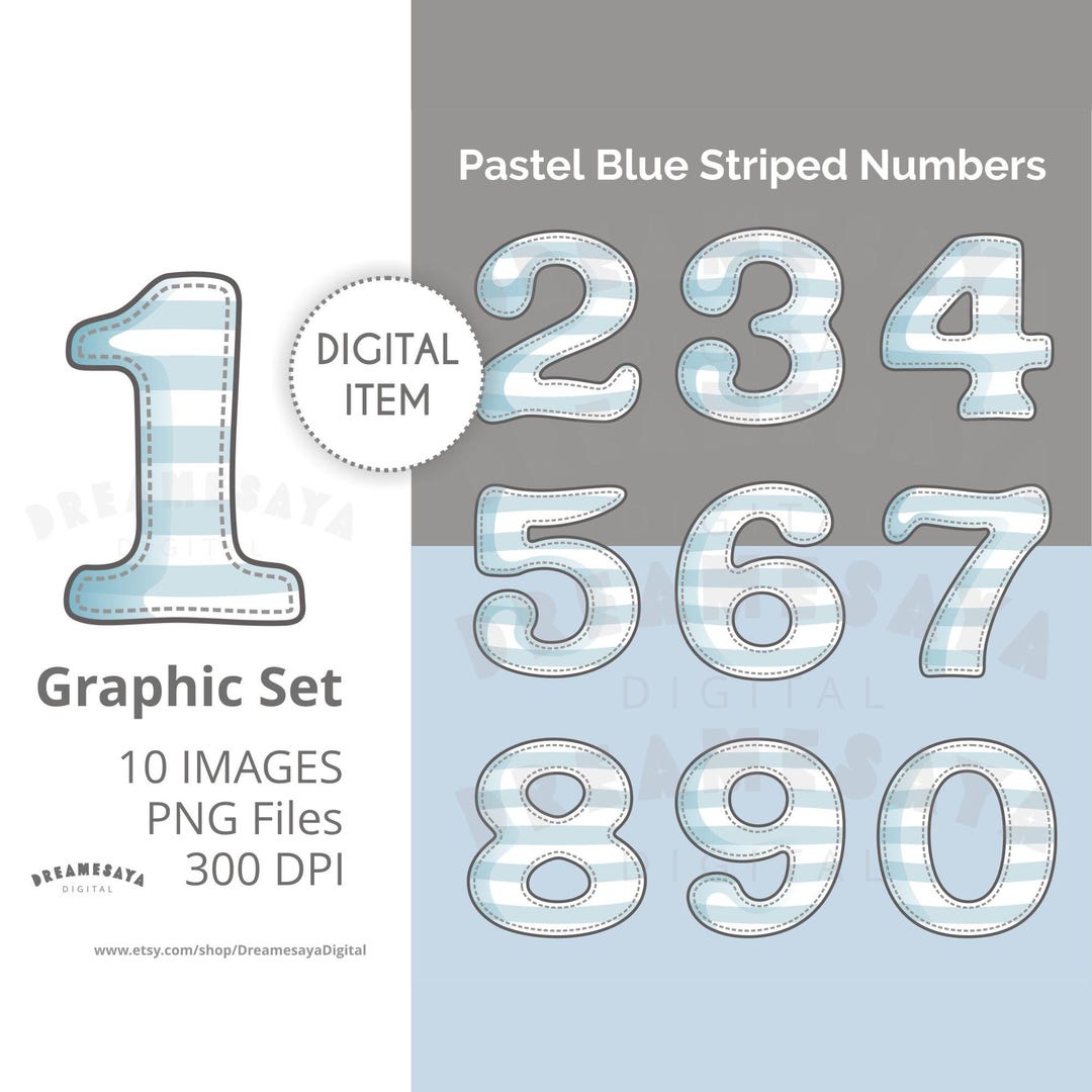 Nautical Numbers PNG Clip Art Set Baby Blue Striped Number Cute Images ...