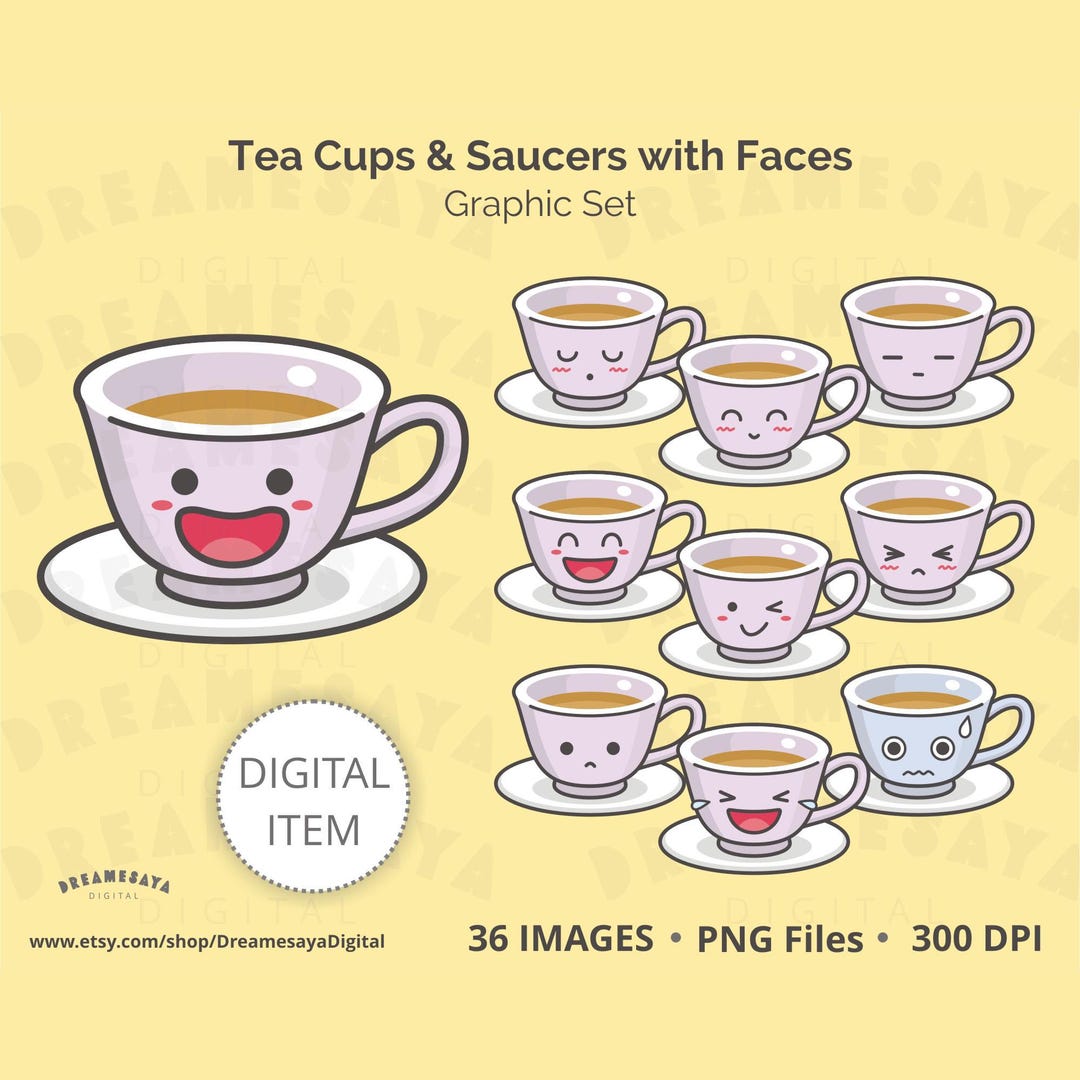 Tea Cups PNG Clipart Set Cute Emotion Moods Graphics for Commercial Use ...